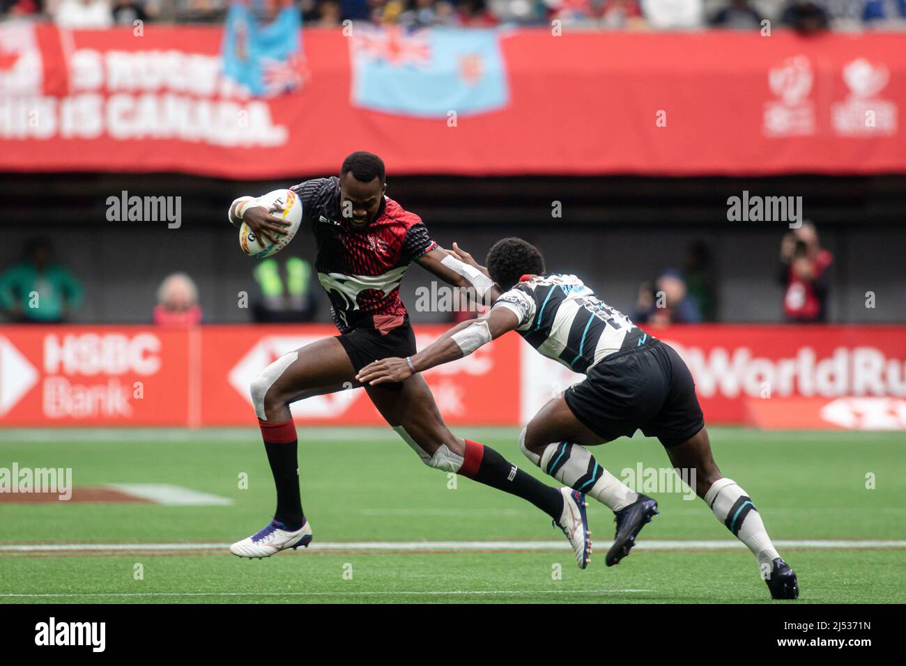 Vancouver, Canada, April 16, 2022: Edmund Anya (left) of Team Kenya 7s ...