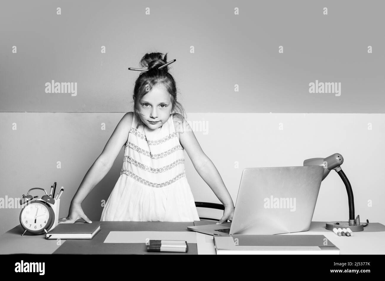 Girl from elementary school. Kids education. School child thinking ...