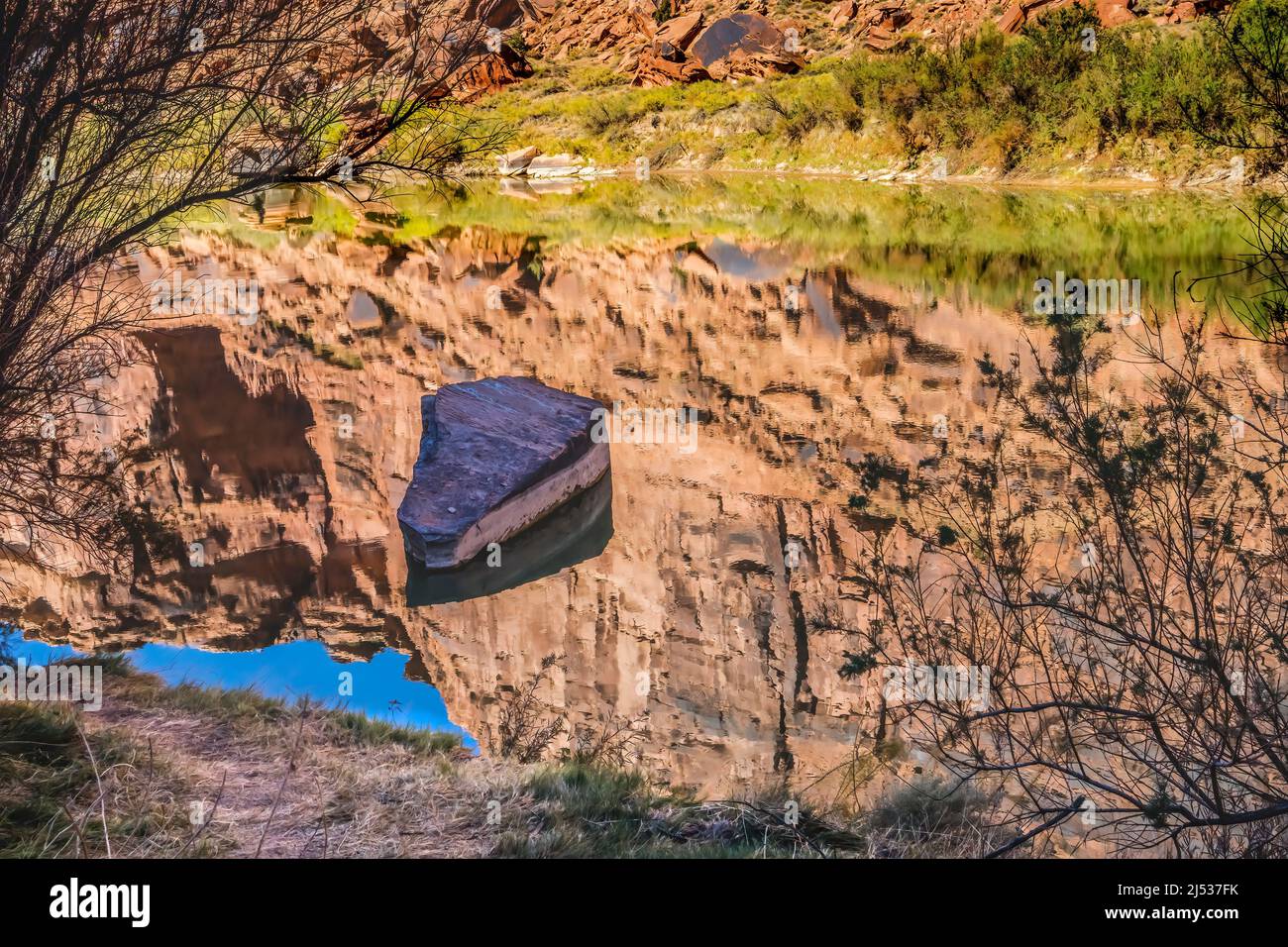 Sandy Beach River Access Colorado River Reflection Green Grass Moab ...