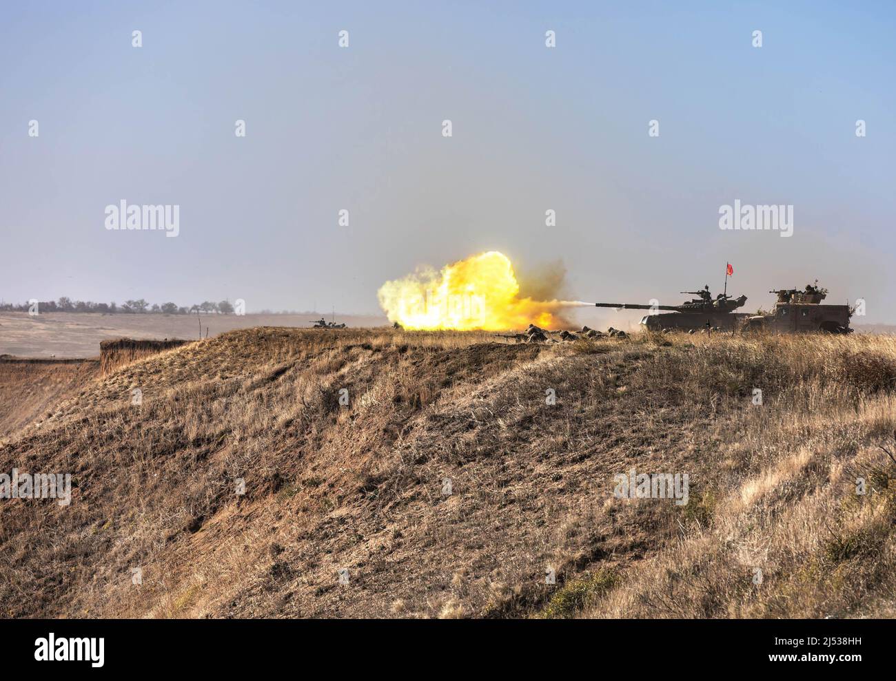 Military equipment at a military training ground during complex ...