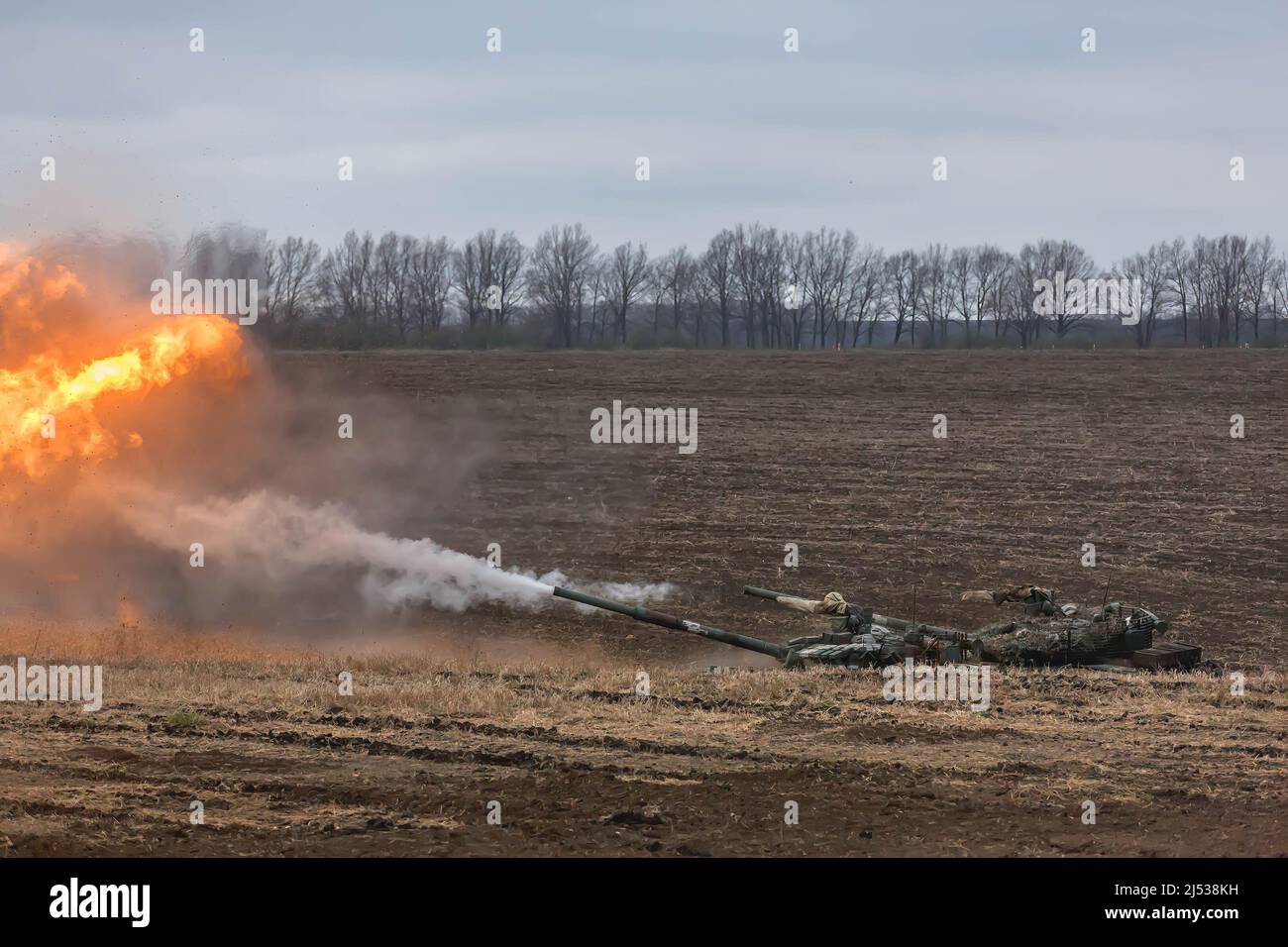 Armored units on combat duty, training shooting from tanks. Weaponry ...