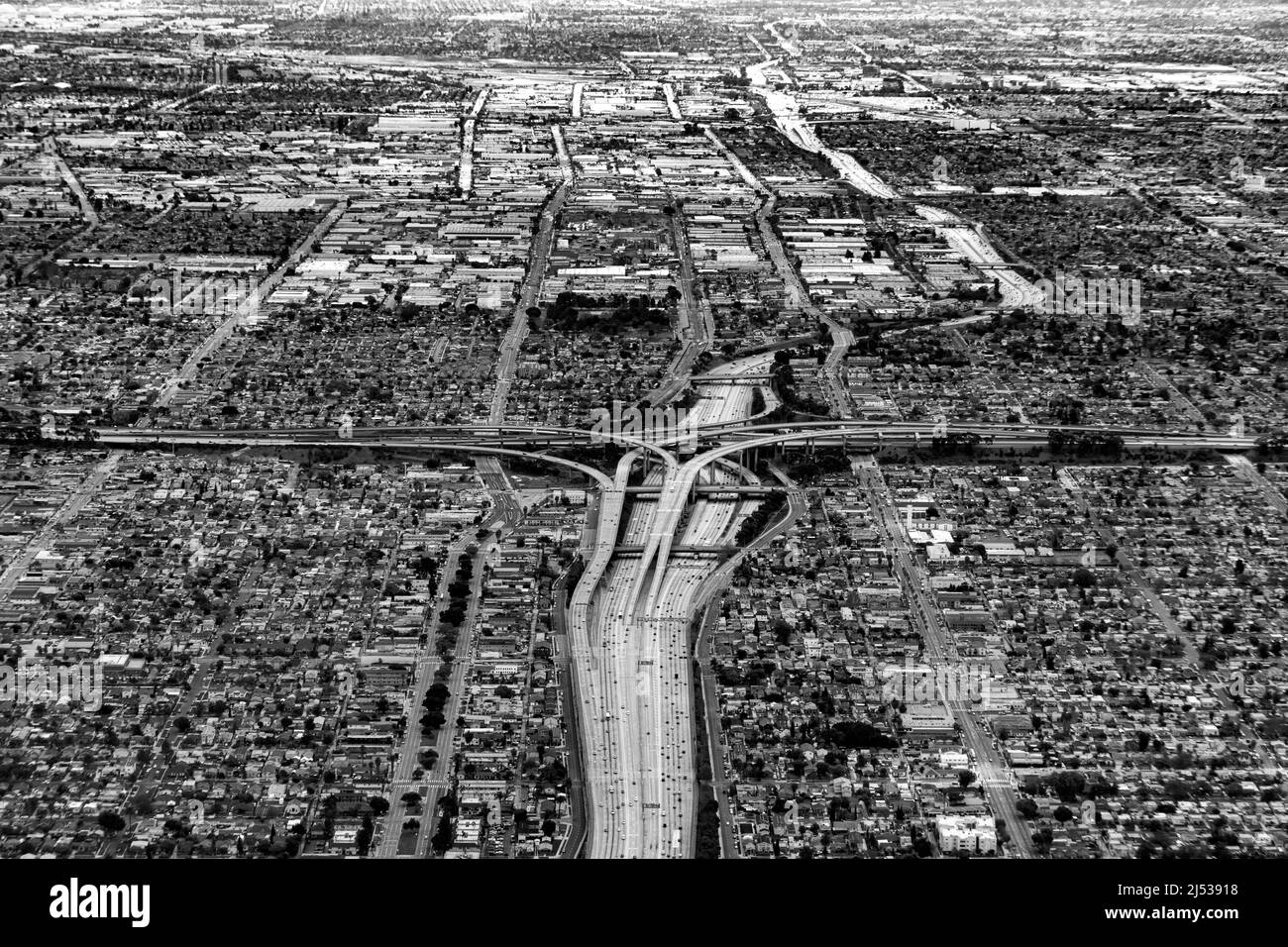 aerial view to Los Angeles City with houses and streets in rectangular ...