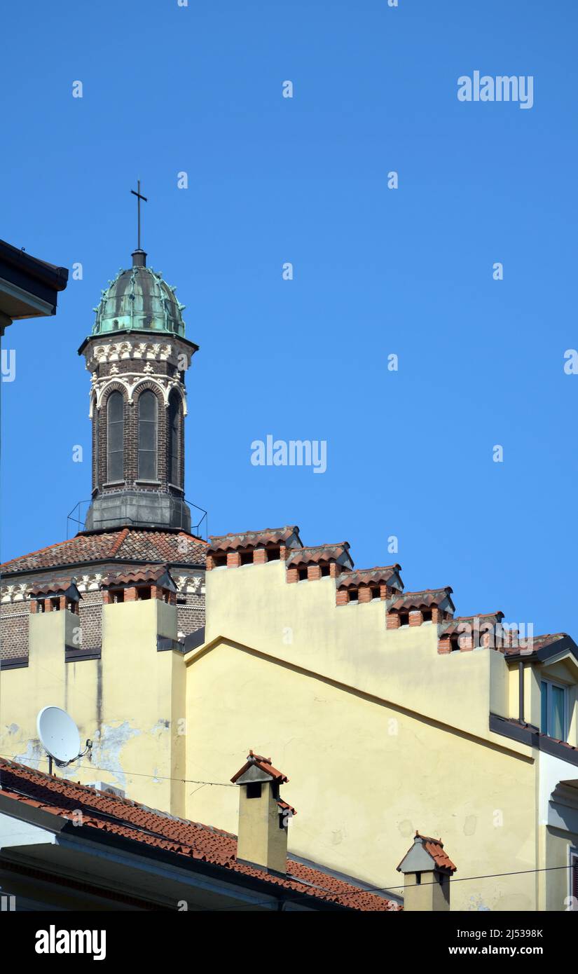 A bell tower of the church of Santa Maria delle Grazie seen behind ...