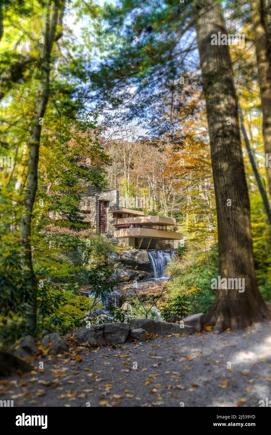 A view of Frank Lloyd Wright’s Falling Water from the View on the Lower ...