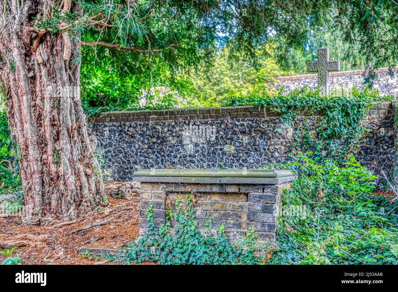 An old stone tomb in the cemetery of St. Martins, the oldest church in ...
