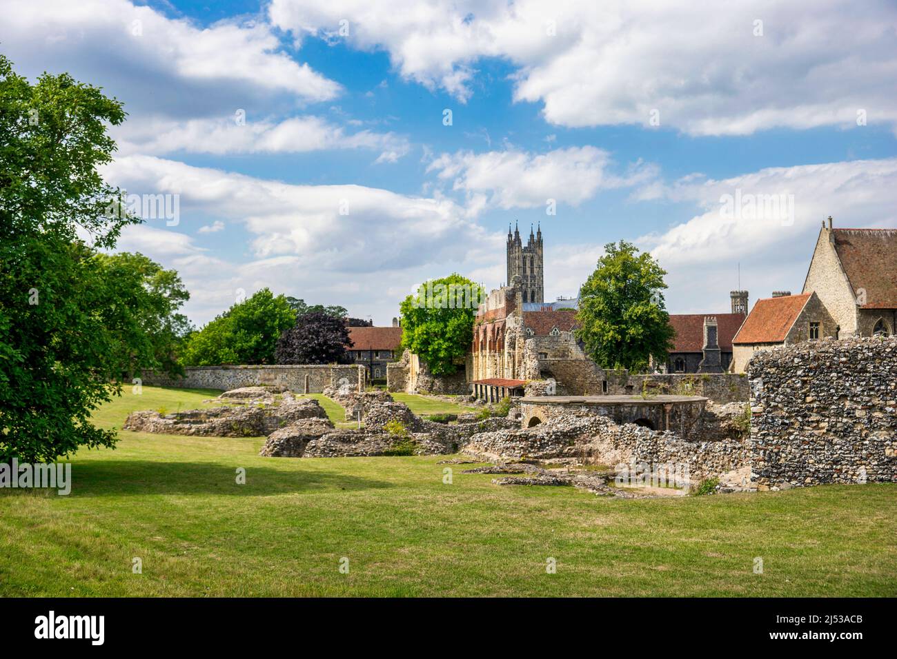 The ruins of St. Augustine’s Abbey with the tower of Canterbury ...