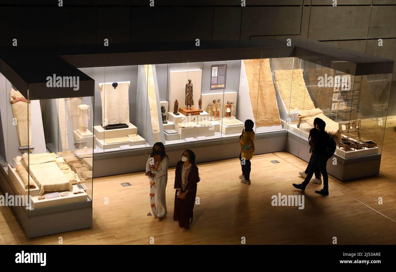 Cairo, Egypt. 19th Apr, 2022. People visit the newly-opened textile ...