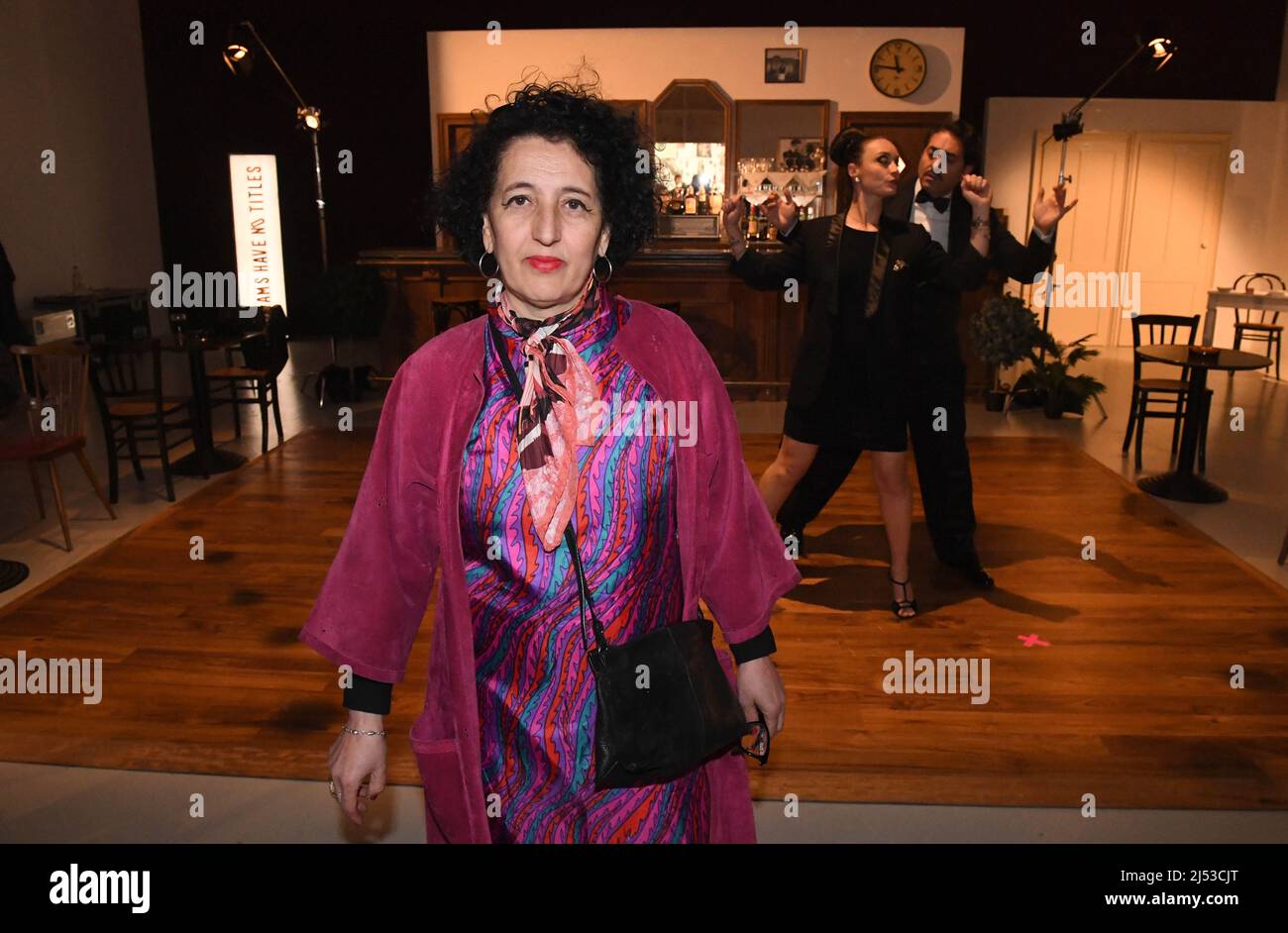 Venedig, Italy. 19th Apr, 2022. Artist Zineb Sedira shows off her work ...