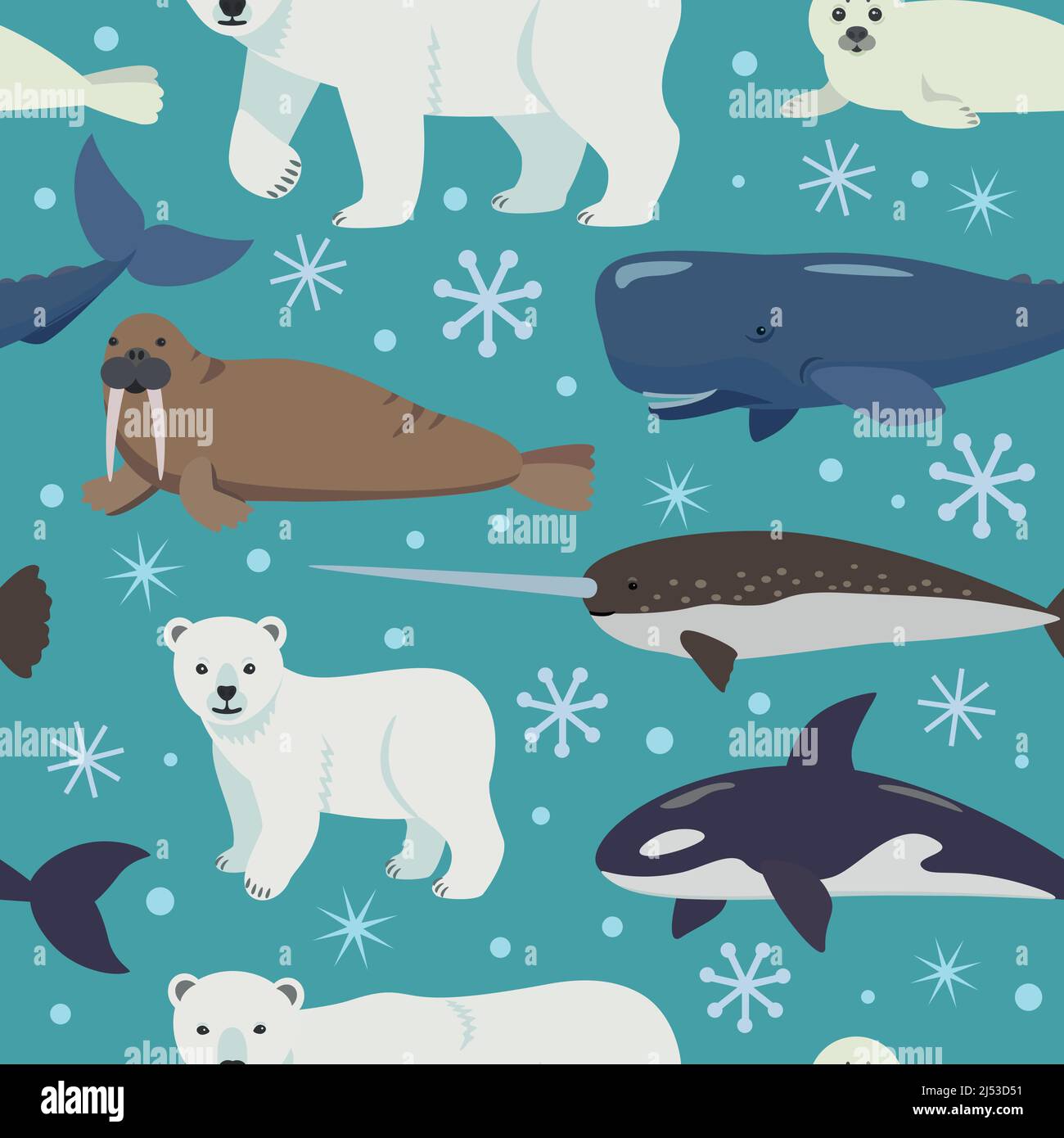 Seamless pattern with arctic animals. Vector cartoon illustration of ...