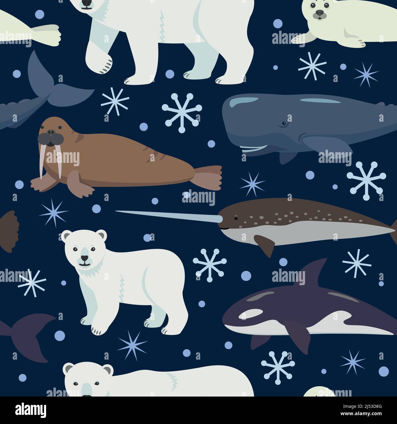 Seamless pattern with arctic animals. Vector cartoon illustration of ...