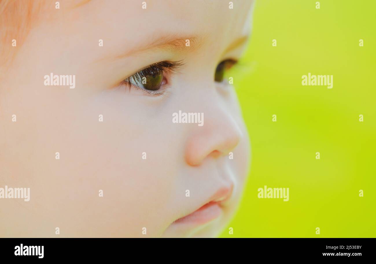 Portrait of little baby. Concept of kids macro cropped face close-up ...