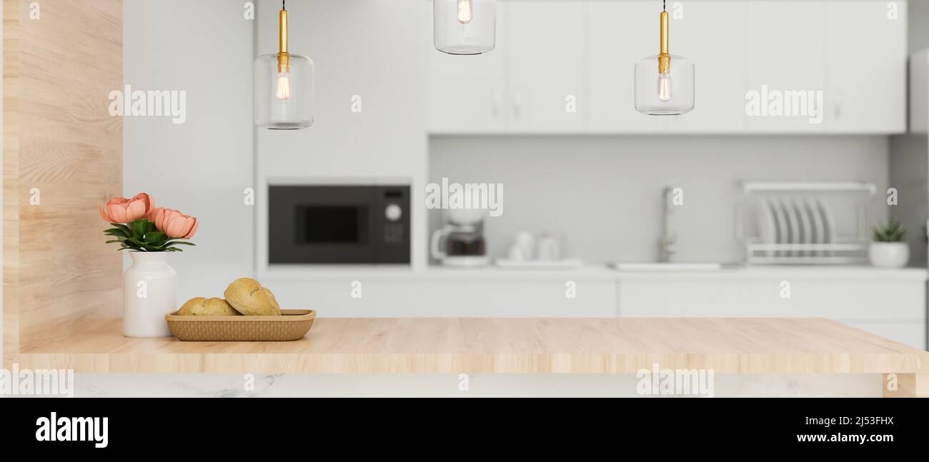 Modern light wood kitchen countertop with copy space for product ...