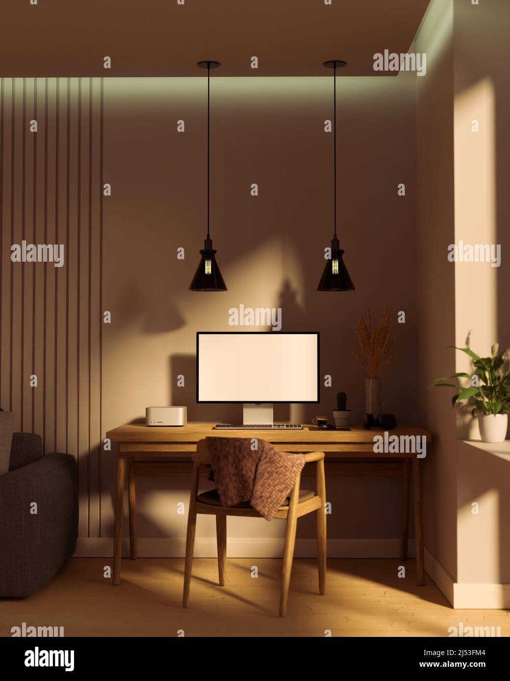 Modern contemporary home workspace in living room interior with ...