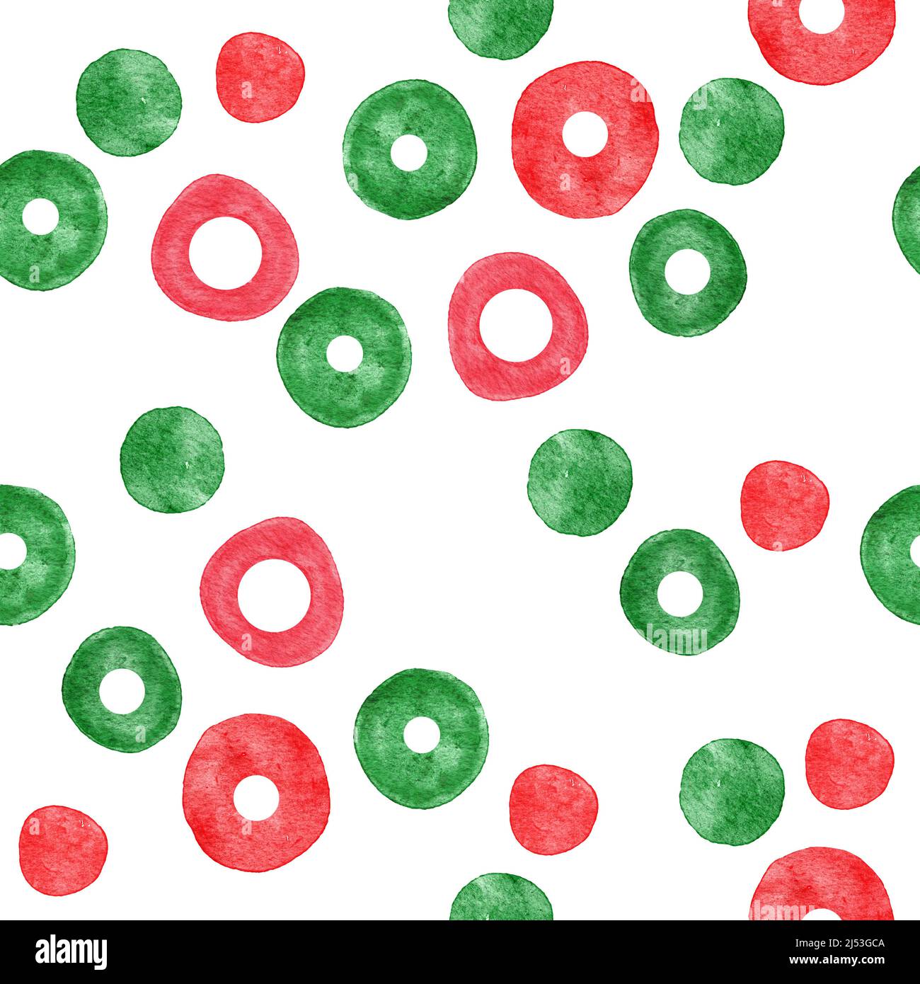 Watercolor seamless hand drawn pattern with red green abstract shapes ...