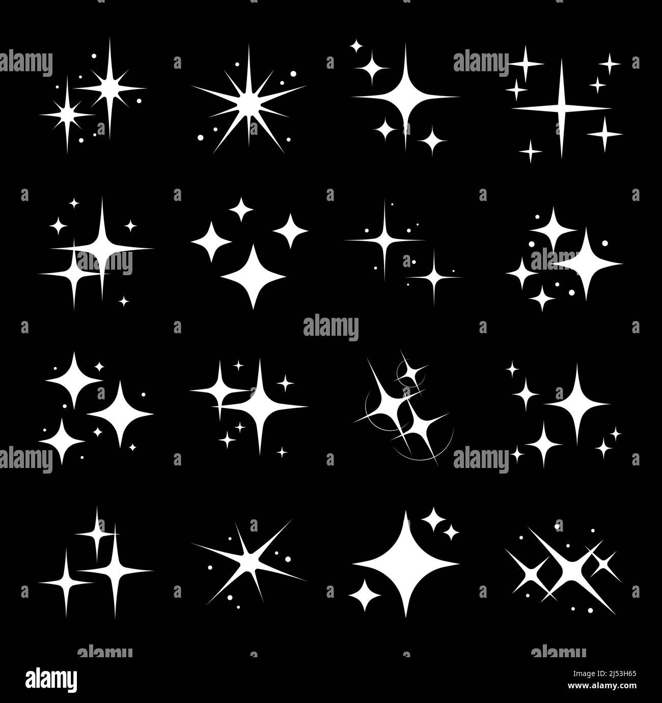 Star sparkle twinkle, star burst flashes of shine glitter and light sparks, vector icons. Bright ...