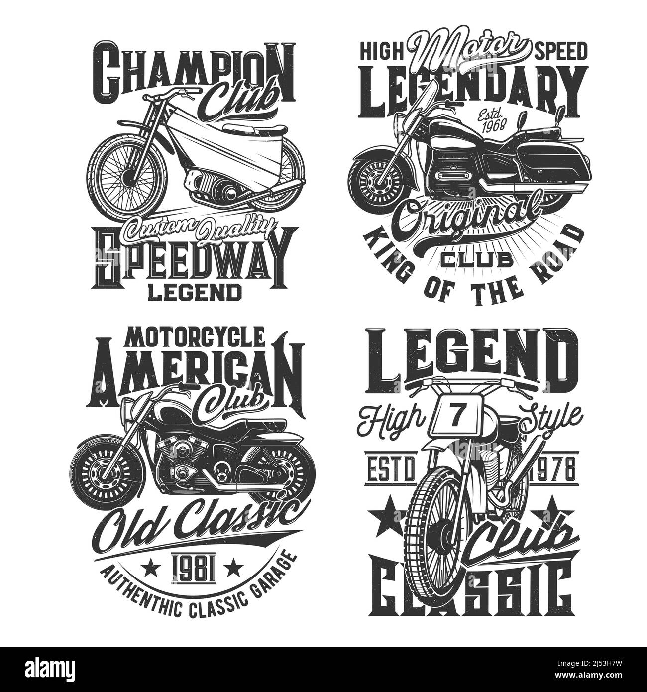 Speedway club t-shirt prints, motorcycle sport and moto bikers emblems ...