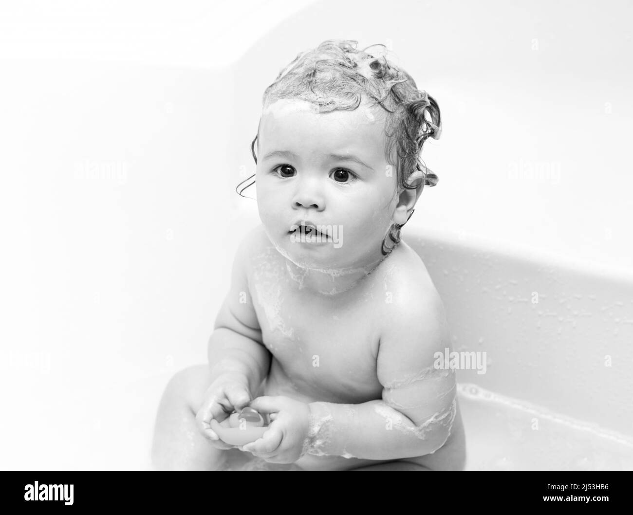 Baby after a bath Black and White Stock Photos & Images - Alamy