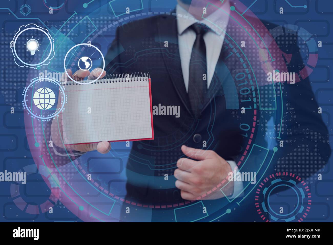 Businessman in suit holding notepad representing innovative thinking ...