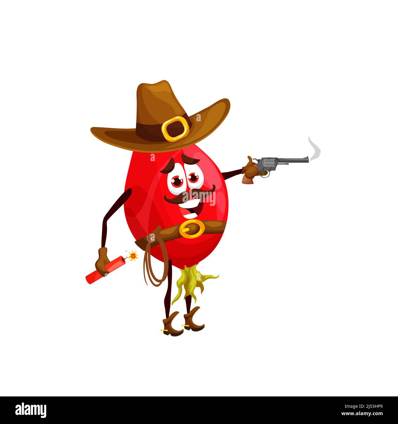 Cartoon rosehip cowboy character. Vector dog-rose berry bandit wear hat ...