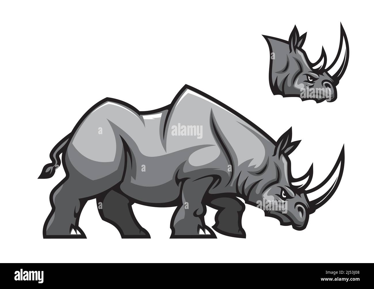 Aggressive rhino mascot character. Rhinoceros vector animal with angry ...