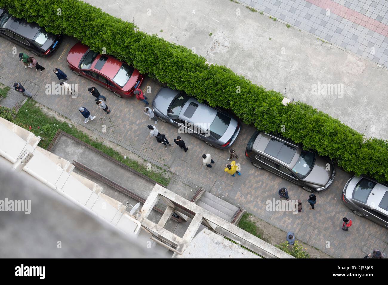 SHANGHAI, CHINA - APRIL 20, 2022 - Citizens queue up for nucleic acid ...
