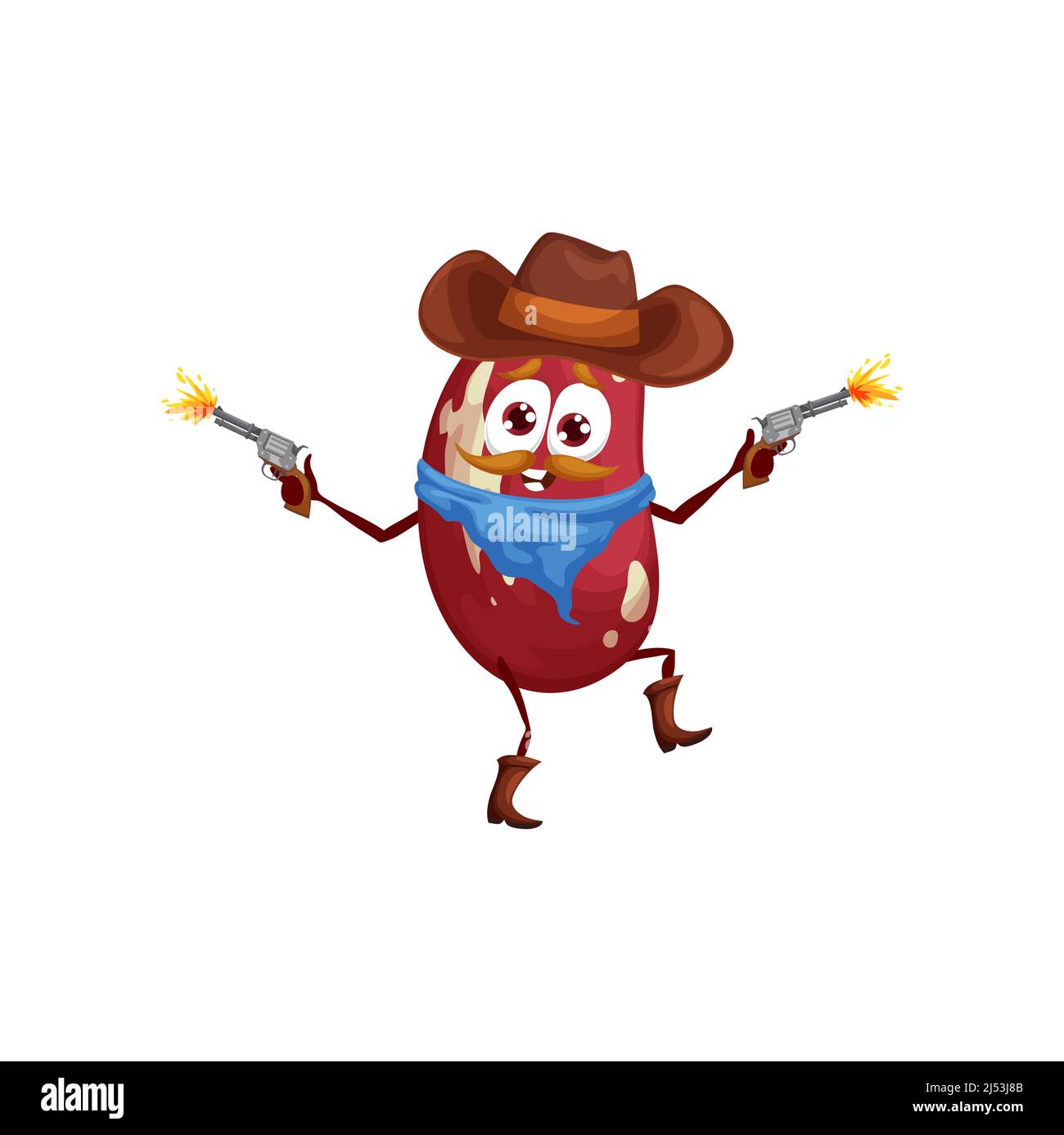 Cartoon bean robber or bandit personage. Funny vector red kidney cowboy ...