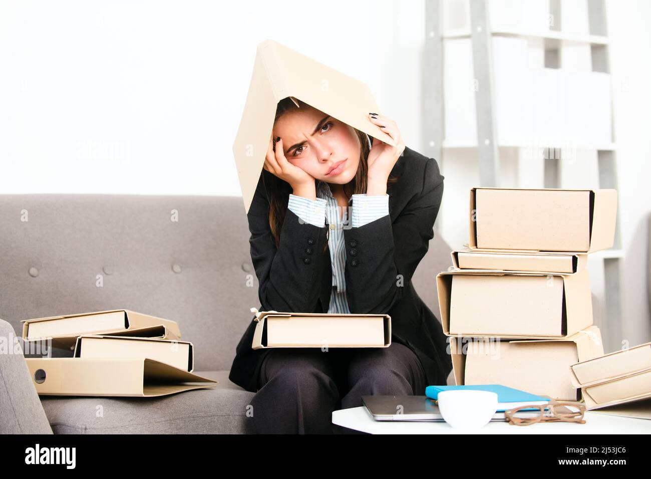 Sadness depressed businesswoman, frustration secretary girl, stressed ...