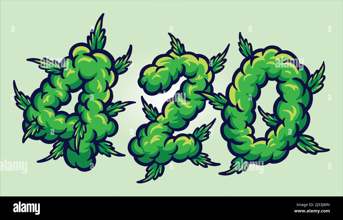 420 words lettering with weed smoke ornate vector illustrations for ...