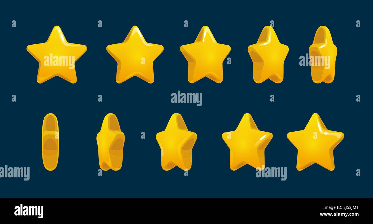 Golden star rotate animation, animated game sprite. Vector gold ui rate ...