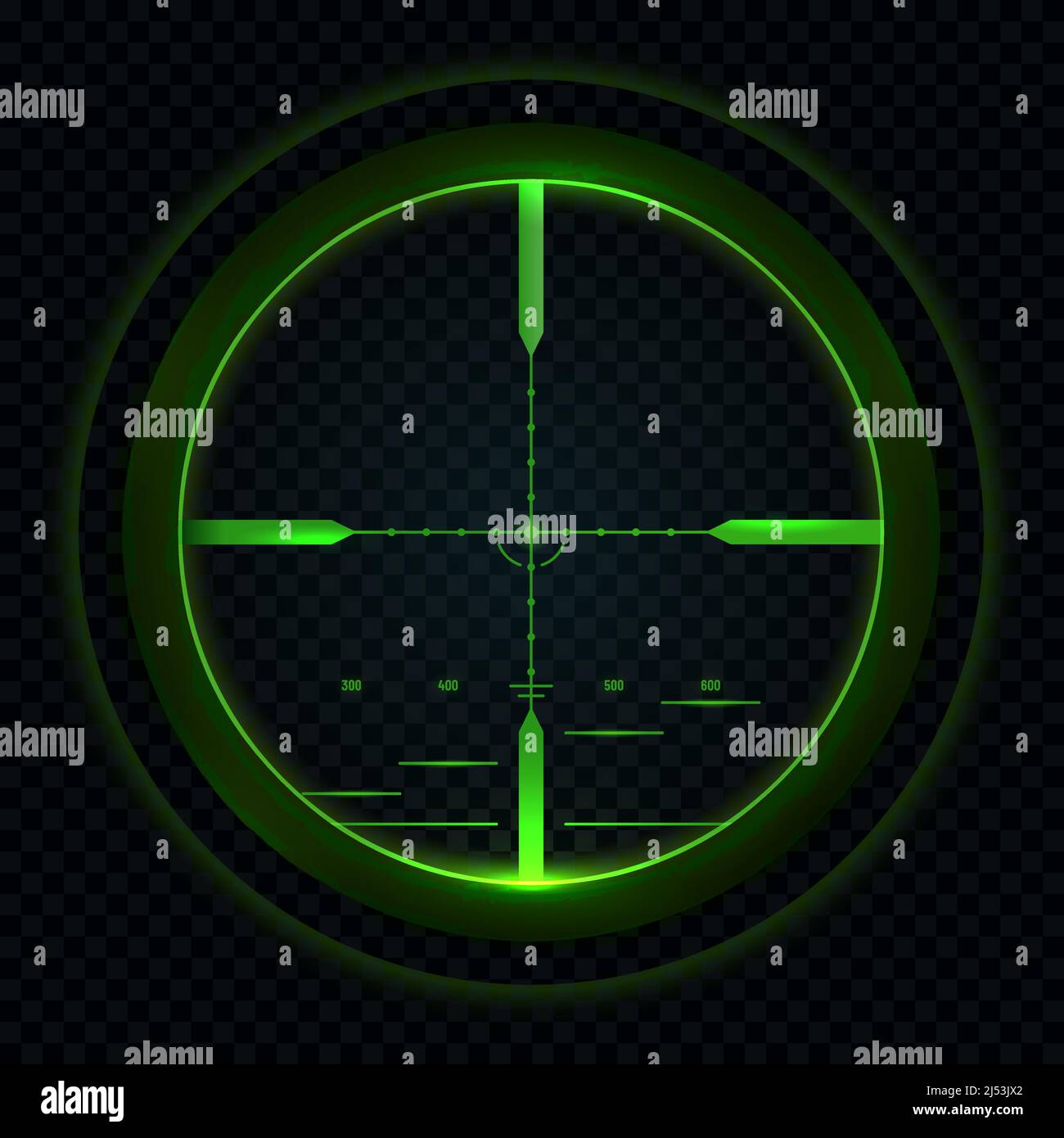 Sniper scope night vision, sight view target. Isolated vector crosshair of gun with green neon ...