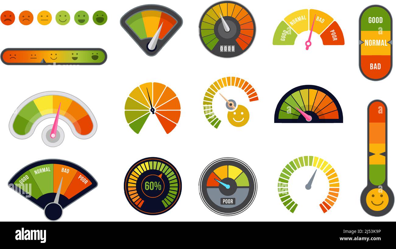 Customer satisfaction meter set. Vector quality indicator and business ...