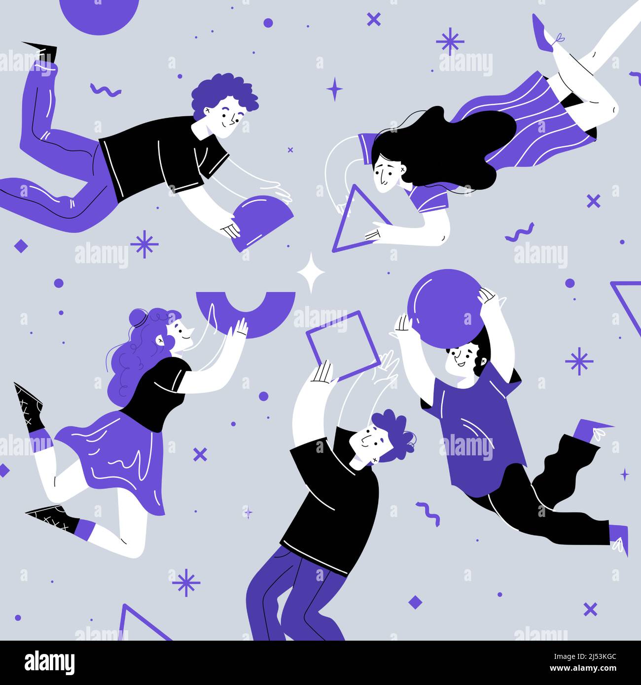 Team collaboration linear concept with business people work together ...