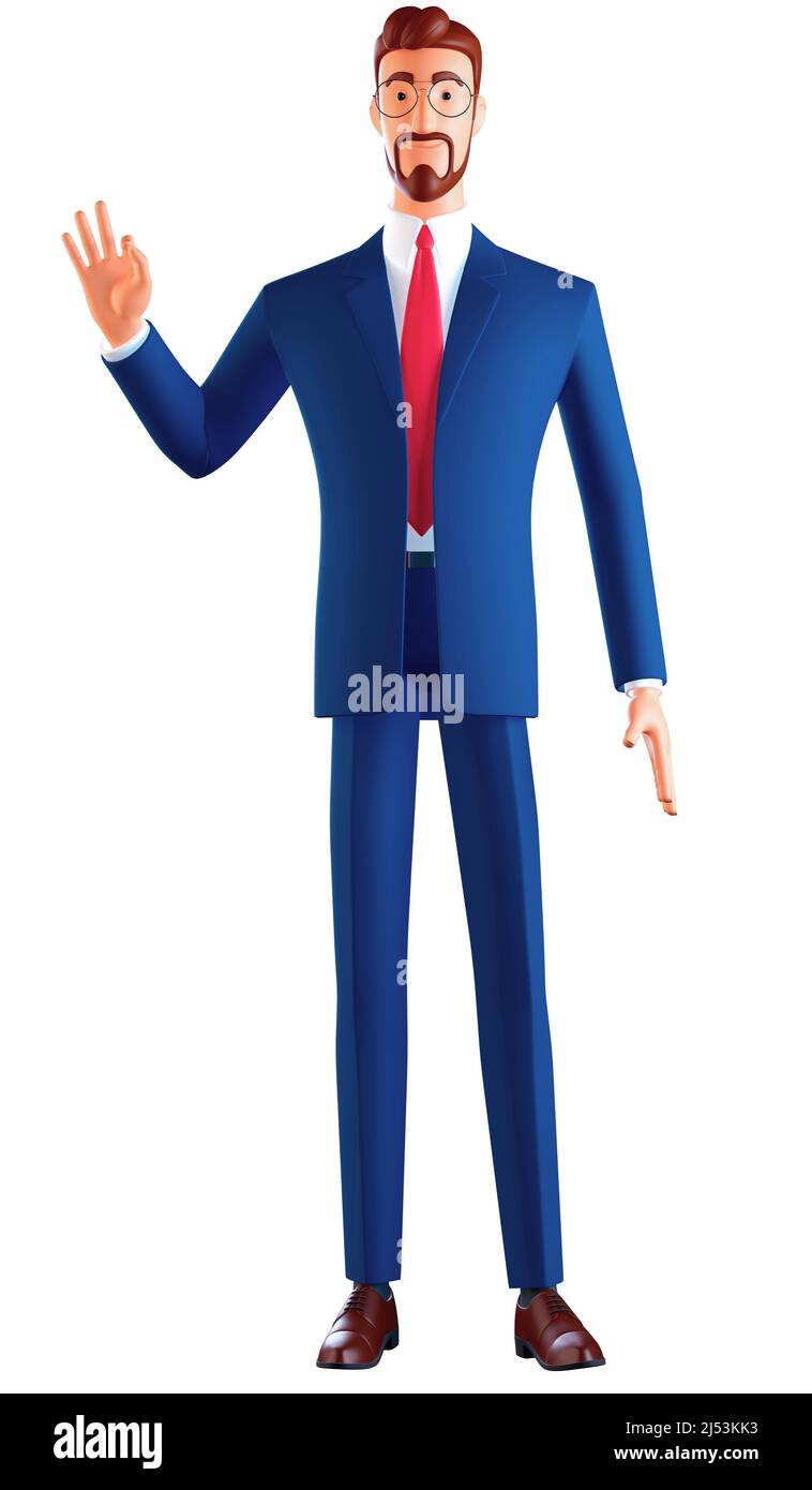 Everything is OK. 3d character. Happy young man in suit and tie ...
