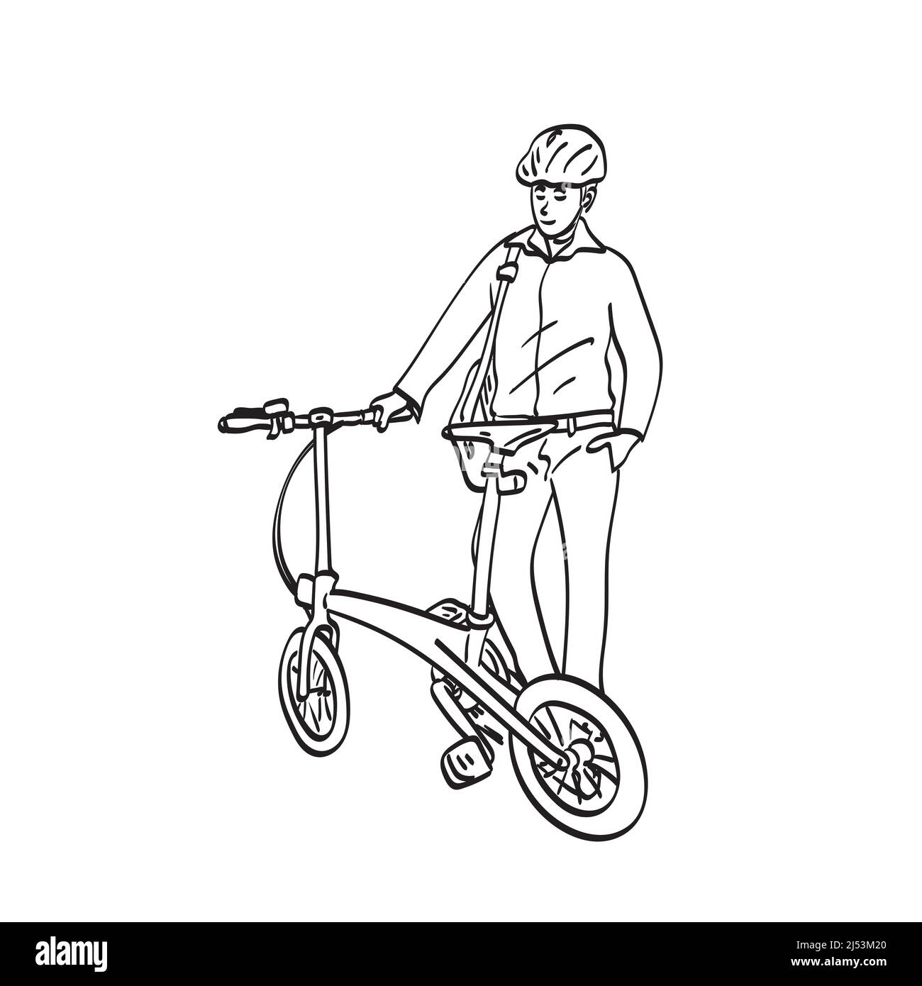 line art businessman commuter with bicycle illustration vector hand ...