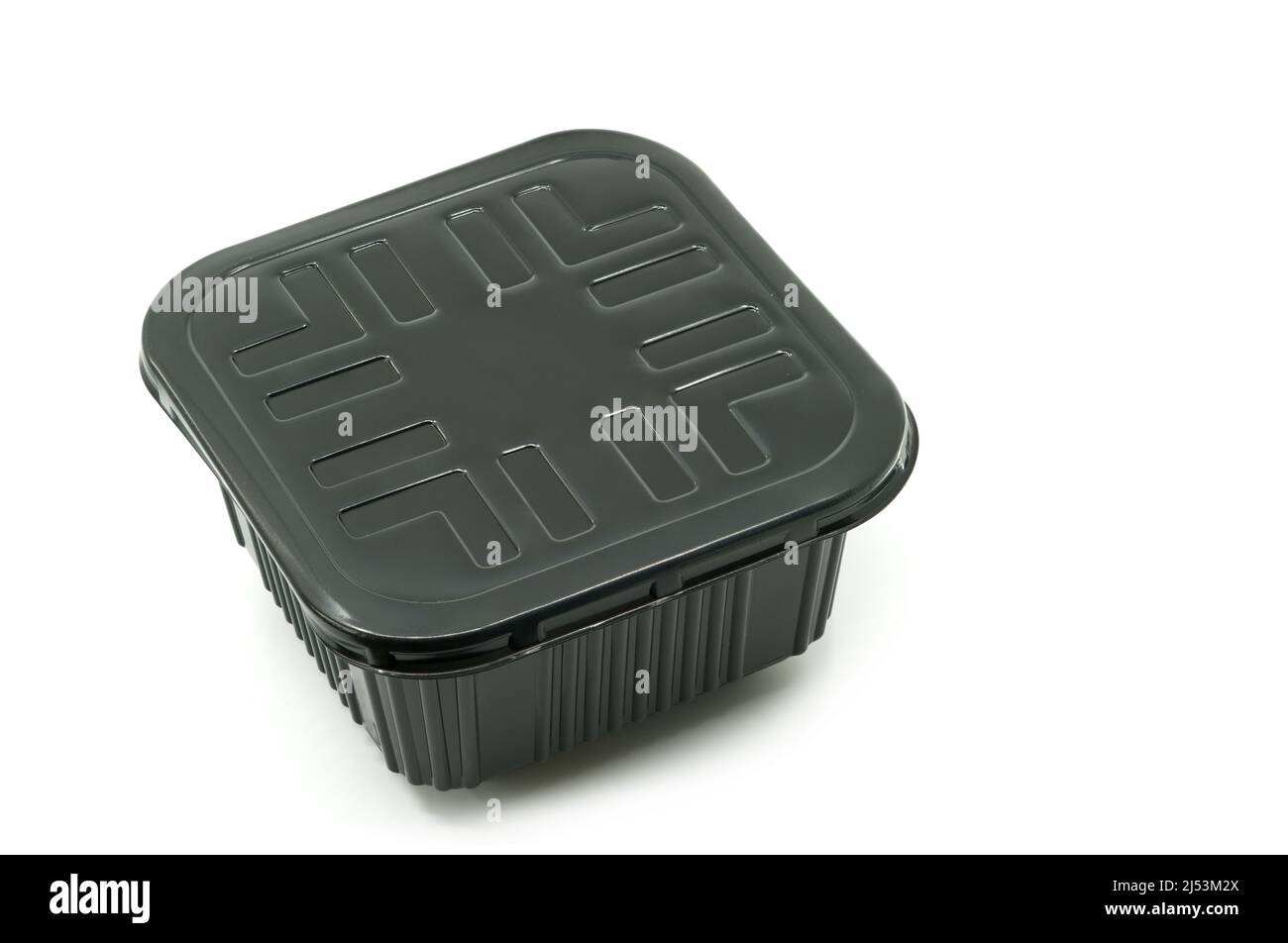 Isolated black plastic box or container for food on white background ...