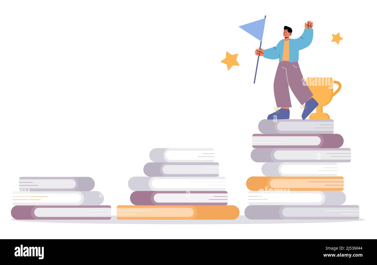Reading for achieve goals, education success concept. Vector flat ...