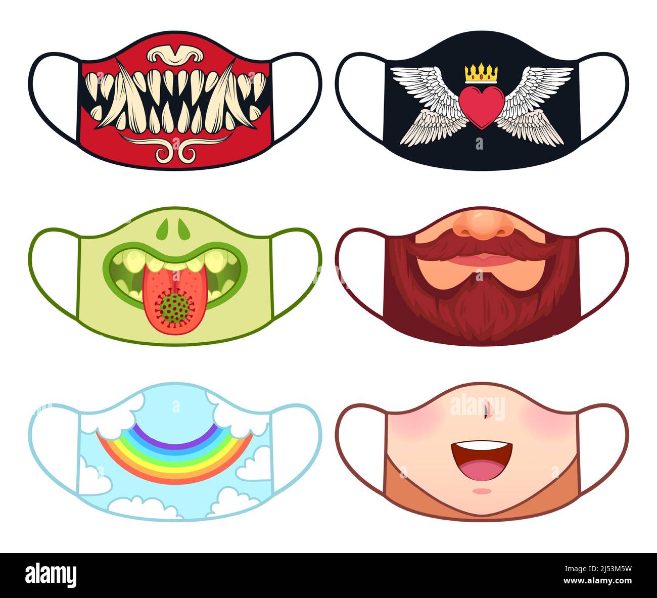 Face mask design with cute mouths, monster or child Stock Vector Image ...