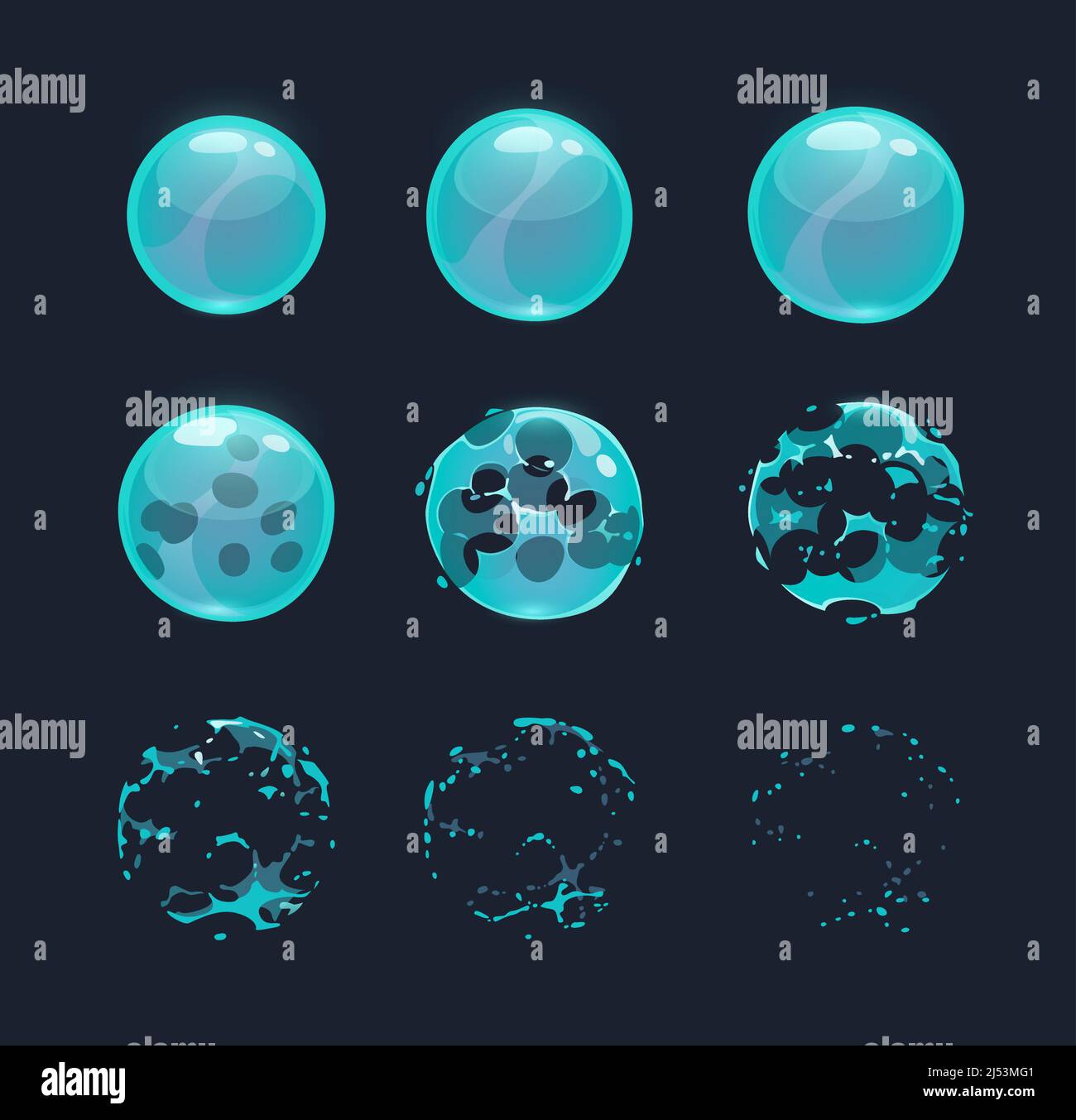 Soap bubble burst effect animated sprite. Vector storyboard for game ...