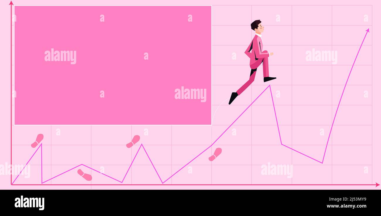 Businessman in suit climbing upwards growth chart representing project ...