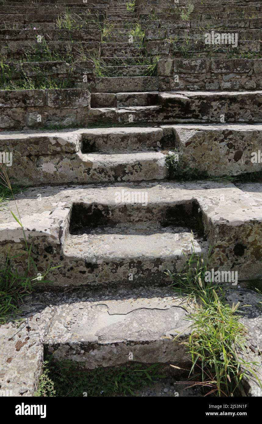 stone steps of a ruin of an ancient roman amphitheater in Europe Stock ...