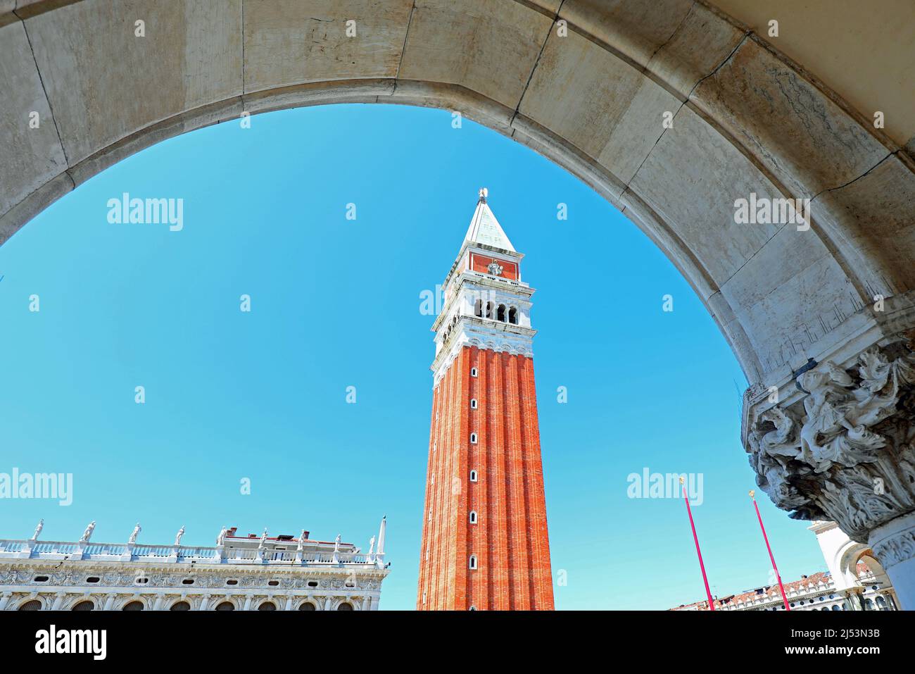 Saint Mark bell tower on the island of Venice in Italy and the ...