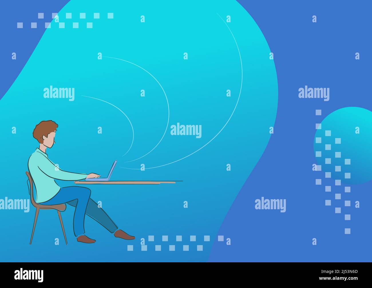 Person sitting desk using computer working towards reaching goals ...