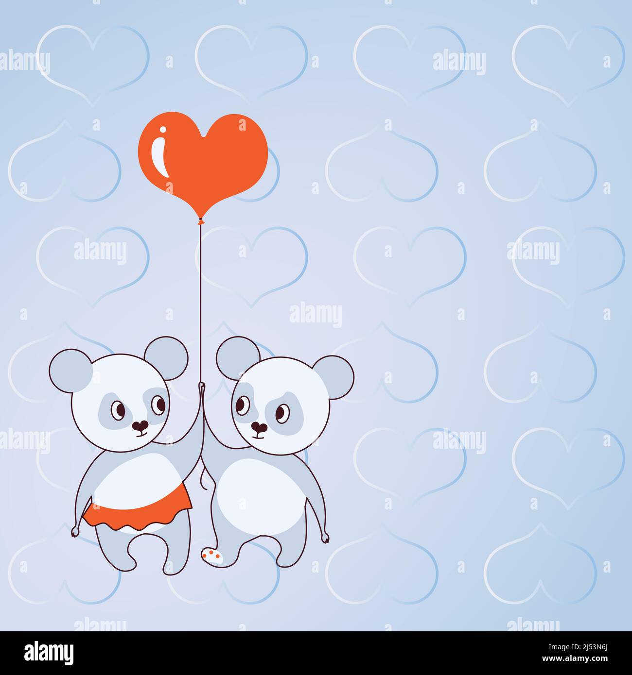 Two bears holding heart shaped balloon with hearts in the background ...