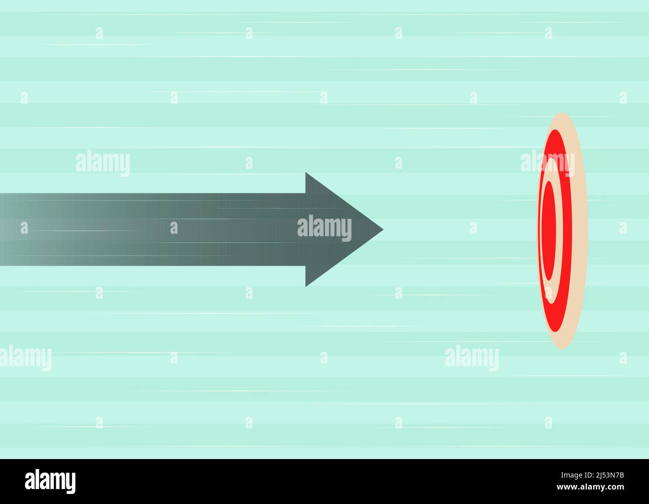 Arrow moving quickly towards aim target representing achieving goal ...