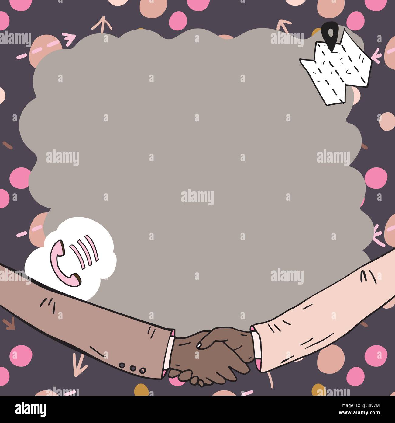 Blank frame decorated with communication harmony symbols. Empty poster ...