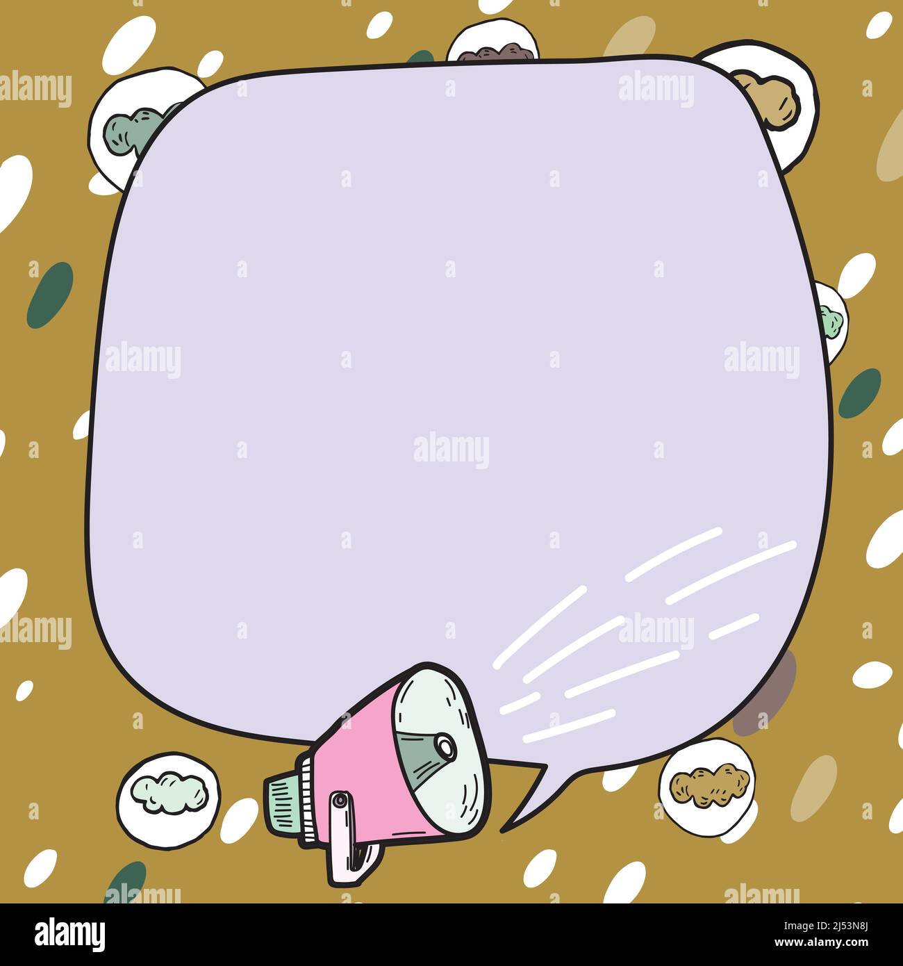 Poster decorated with speech symbols on edges representing speaker ...