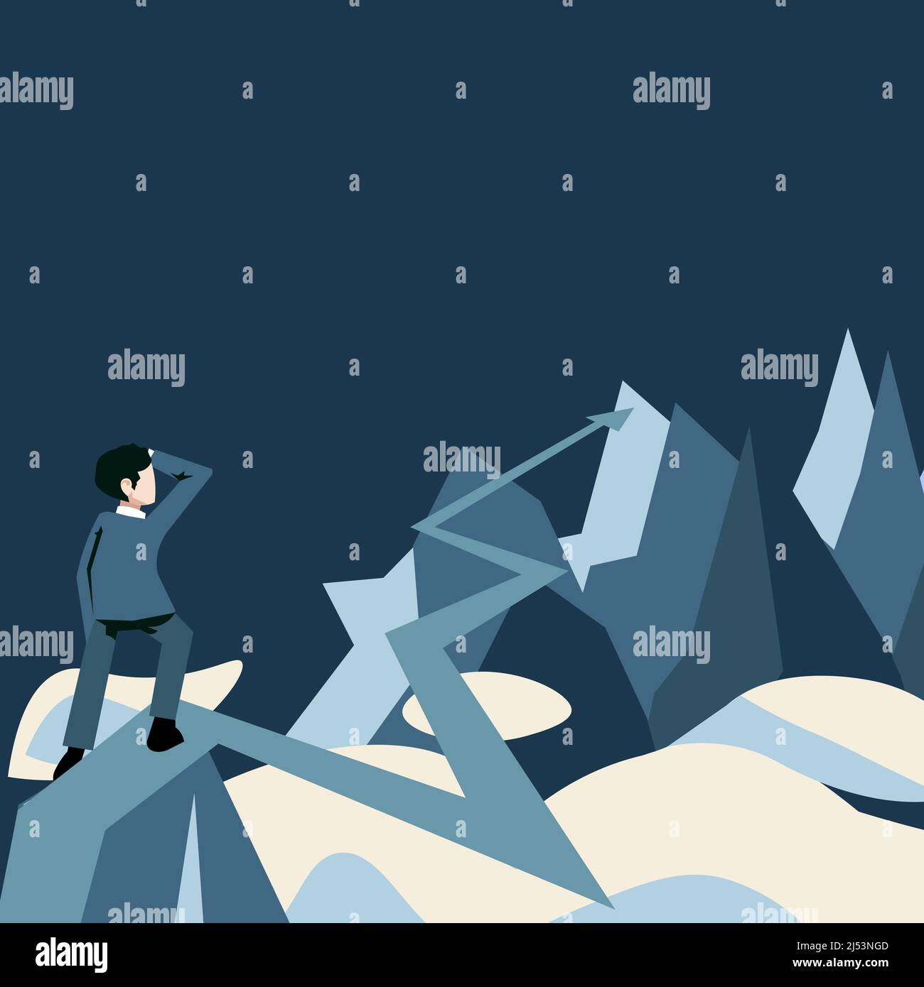 Businessman watching horizon arrow pointing distance symbolizing future ...