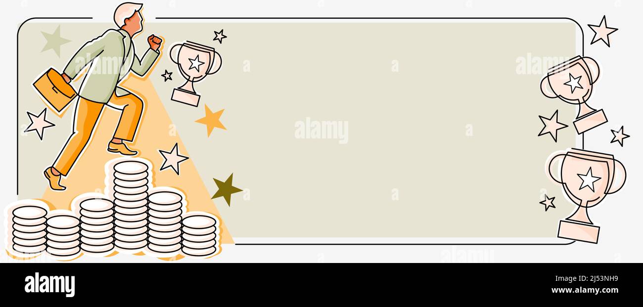 Businessman in suit climbing upwards money pile representing project ...