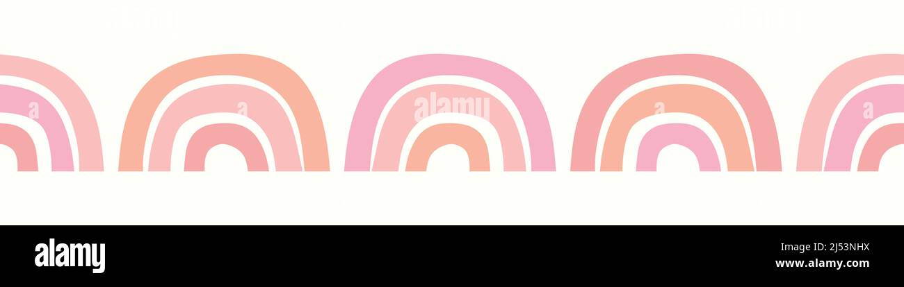 Rainbow background border. Vector seamless repeat banner of hand drawn ...