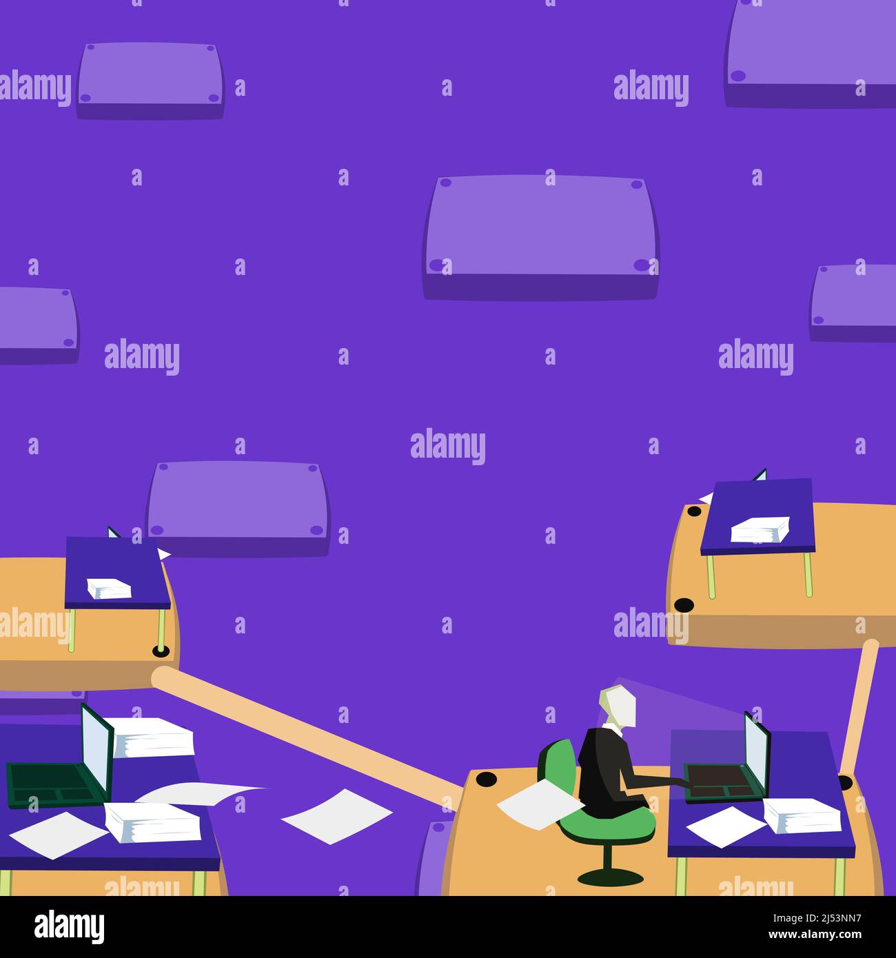 Team leader communicates virtually through computer. Male working over ...